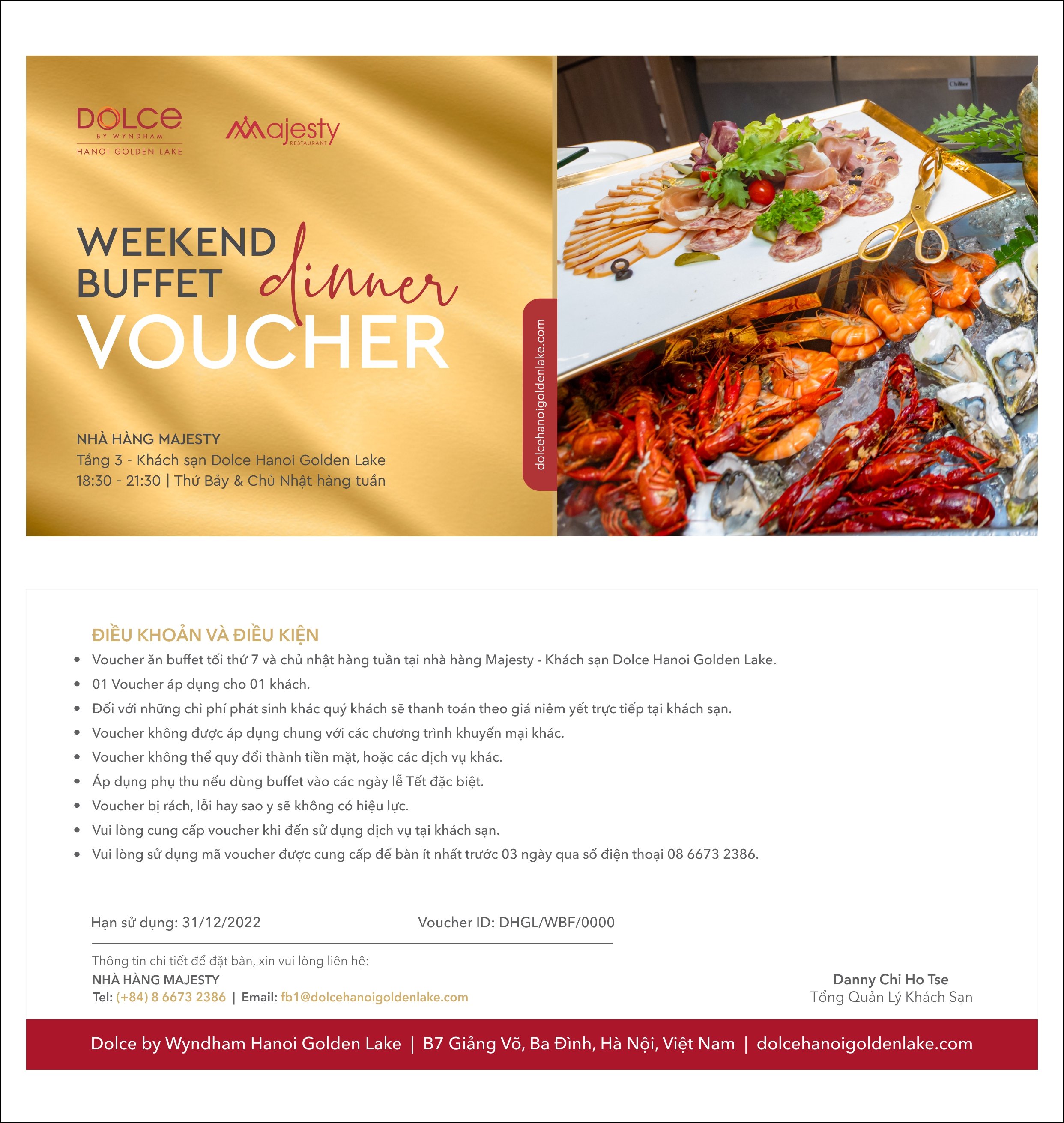 Voucher buffet Dolce by Wyndham Hanoi Golden Lake